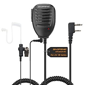 BAOFENG Microphone Accessories for Ham Radio Police Walkie Talkie Speaker Mic for UV-5R BF-F8HP5RM UV-21R K5PLUS GM-15 Pro UV-5G Plus GM-5RH TIDRADIO TD-H3 TD-H8 Quansheng UV-K5 (Black-1Pack+Headset)