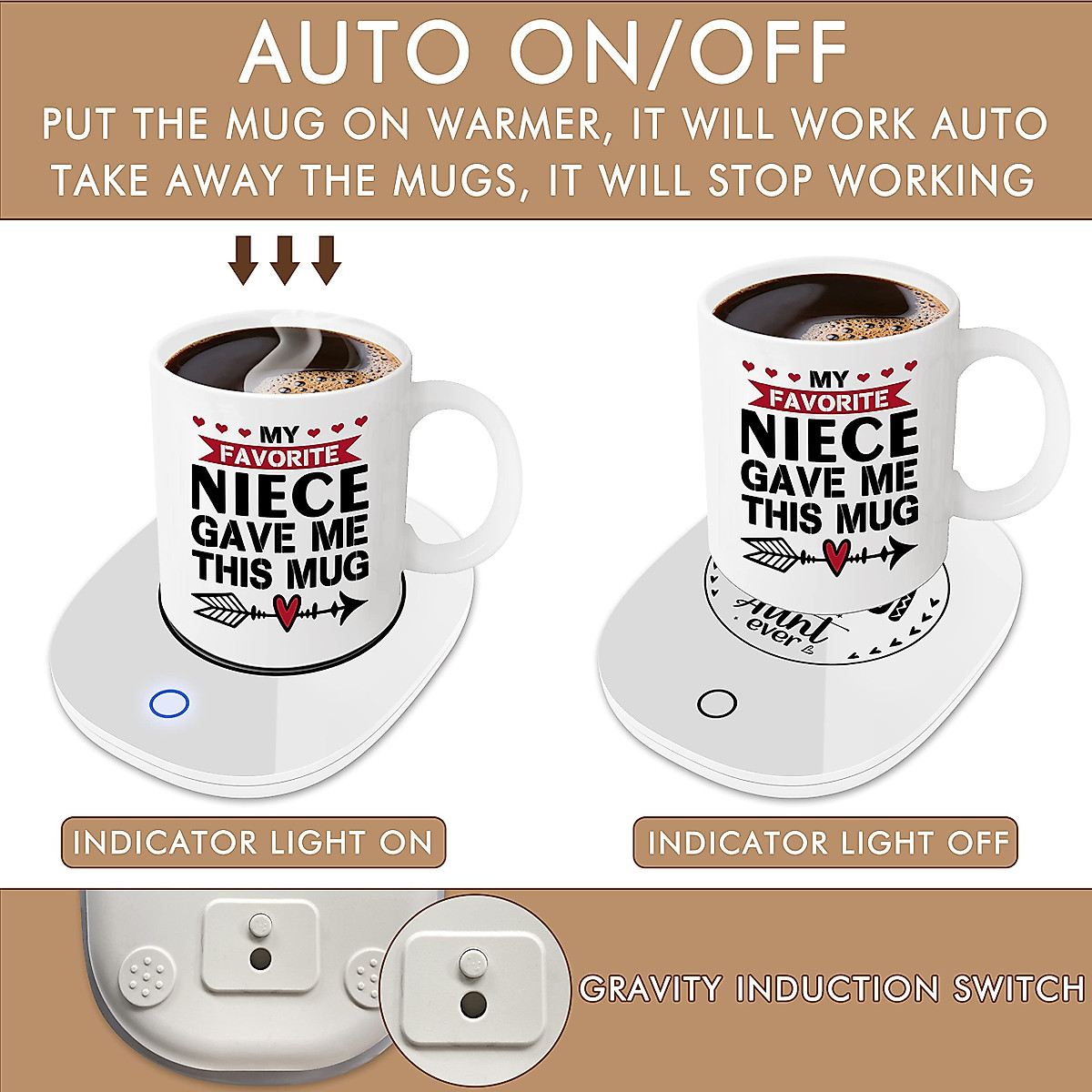 Aunt Gifts, Gifts for Aunt Mothers Day, Best Aunt Ever Gifts from Niece/Nephew, Birthday Gift for Aunt, Smart Warmer Thermostat Coaster with Mug, Beverage Warmer Maintain Temperature 120℉-140℉