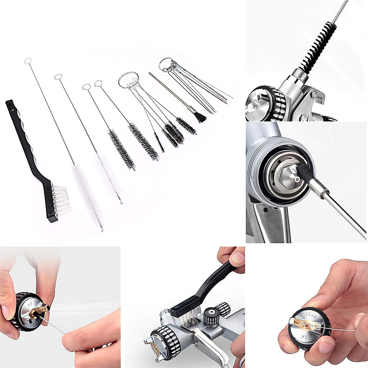 17pcs Multi-Purpose Spray Gun Cleaning Kit,Nylon Brushes Paint Gun Cleaning Kit Mini Brushes & Needles for Clean Airbrush Nozzles Spray Guns Tattoo Equipment (17)
