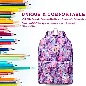 VASCHY Backpack for School, Lightweight Water Resistant Bookbag Casual Daypack for Middle School Teen Girls Pink Galaxy