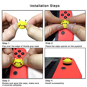TIKOdirect Cute Thumb Grip Caps Compatible with Switch Joy-con/Switch OLED/Switch Lite, Kawaii Joystick Cap Grip 4PCS Soft Silicone Protective Ergonomic Button Cover, Pika