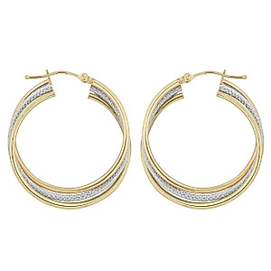 Kooljewelry 14k Two-tone Gold Overlapping Triple Hoop Earrings