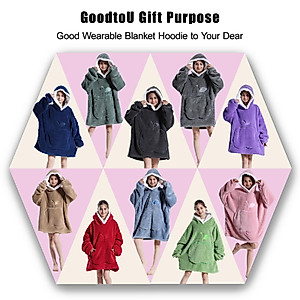 GoodtoU Wearable Kids Blanket Hoodie, Oversized Hooded Blanket Fluffy Plush Blanket Sweatshirt Warm Cozy Gifts for Boys Girls - Blue