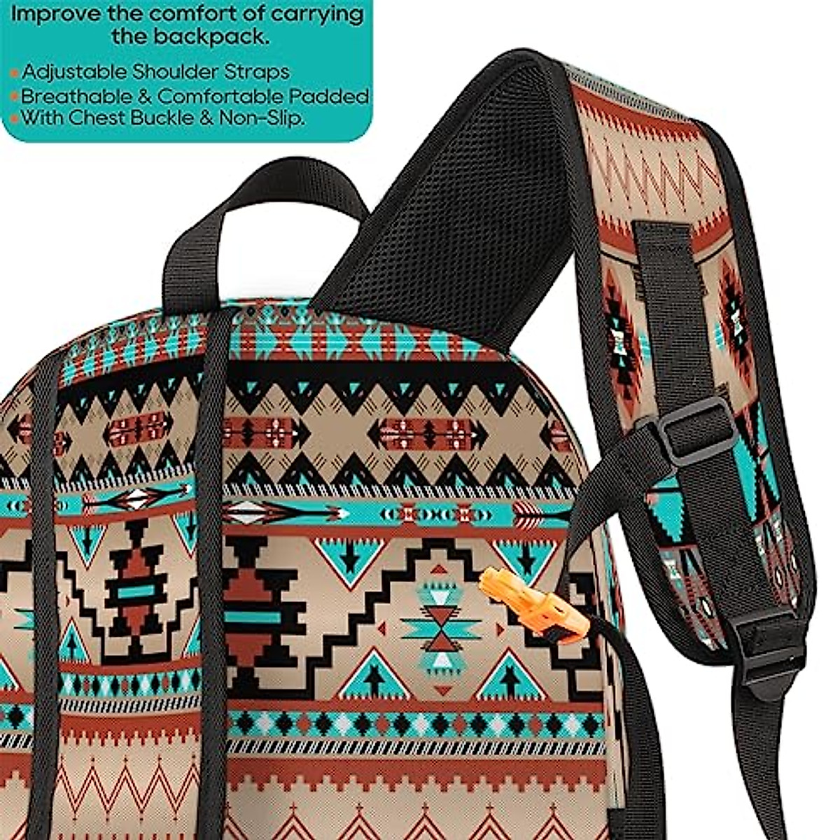 Herdesigns Aztec Print Custom Backpack for Men Women Adult Aztec Geometric Personalized Lightweight Casual Laptop Backpack Customized Computer Hiking Gym Travel Travel Daypack with Name