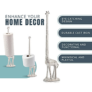 Paper Towel Holder or Free Standing Toilet Paper Holder- Cast Iron Giraffe Paper Holder - Decorative Bathroom Toilet Paper Holder or Stand Up Paper Towel Holder - Antique White by Comfify