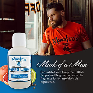 Maestro's Classic BEARD WASH | Anti-Itch, Deep Cleaning, Non-Drying, Fully Hydrating Gentle Cleanser For All Beard Types & Lengths- Mark of a Man Blend, 4 Ounce
