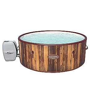 Bestway Helsinki SaluSpa 7 Person Inflatable Outdoor Hot Tub Spa with 180 Soothing AirJets, Filter Cartridges, Pump, and Insulated Cover, Brown Wood