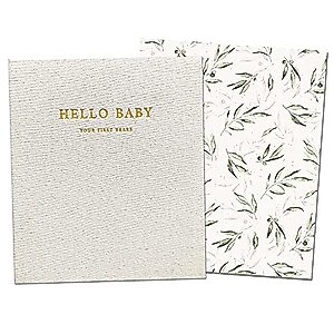 Peachly Unisex Baby Memory Book | Minimalist First Year Keepsake for Milestones | Simple Scrapbook Baby Books for Boy or Girl | 60 Pages Natural Linen - Olive, 9.75 inches x 11.25 inches