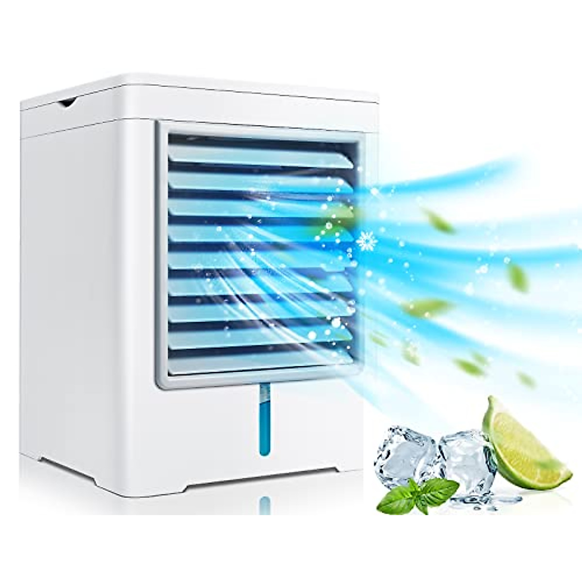Portable Air Conditioner 3 Speed Evaporative Rechargeable Cooler Fan with Led Light, Personal Mini Humidifier Fan for Your Desk, Nightstand, Coffee Table, Room, Bedroom, Office & Kitchen
