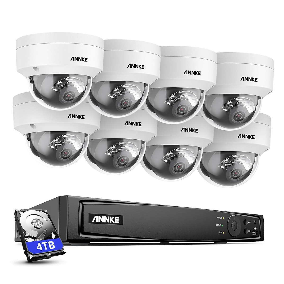 ANNKE 4K 16CH PoE Camera System, H.265+ 12MP NVR, 8X 8MP Wired Dome Security IP Cams, AI Motion Detection, Built-in Mic, 4TB HDD, Spotlight Color Night Vision, Compatible with Alexa, Not PTZ