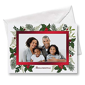 Current Deluxe Holly Christmas Card Photo Frames - Set of 18 Folded Cards, Holiday Card Value Pack, Fits 4 x 6-Inch Horizontal Photos, Envelopes Included