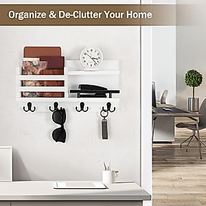 Lucundm Key and Mail Holder for Wall, Key Holder Wall Mount with Shelf and 4 Anchor Key Hooks, Rustic Key Hanger for Farmhouse Entryway Decor (White)