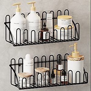 Roseyat Wire Shower Caddy Shower Shelves With 18 Hooks, Shower Shelf for Inside Shower, Stainless Steel Bathroom Shower Organizer, 2 Packs Shower Rack for Inside Shower, Bathroom, Kitchen, Matt Black