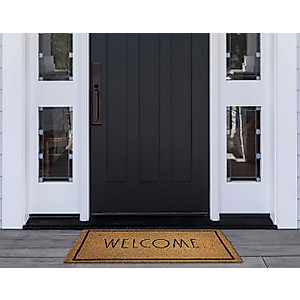Rae Dunn Welcome Door Mat - 24" x 36" Welcome Mat - Coco Coir Coconut Fiber and Waterproof Rubber Back - Cute Decor Indoor and Outdoor Rug for Front Porch, Entrance, Entryway, Patio
