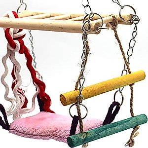 Besimple Pet Parrot Swing Hanging Ladder Colorful Climbing Toys with Hammock for Bird Ferret Parrot Rat Hamster Small Animal