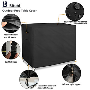 Bitubi 48 Inch Outdoor Prep Table Cover with Split Zipper, Waterproof Stainless Steel Grill Cart Cover for Patio Table - 48''L x 30''W x 35''H (Black)