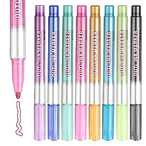 Tomorotec Self-outline Metallic Markers, Outline Marker Double Line Pen Journal Pens Colored Permanent Marker Pens for Kids,Amateurs and Professionals Illustration Coloring Sketching Card Make