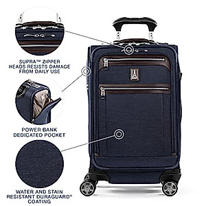 Travelpro Platinum Elite Softside Expandable Carry on Luggage, 8 Wheel Spinner Suitcase, USB Port, Suiter, Men and Women, True Navy Blue, Carry On 21-Inch