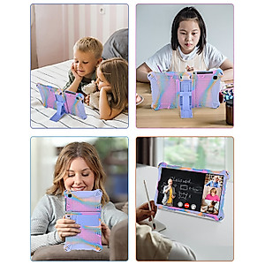 DETUOSI Case for Samsung Galaxy Tab A7 Lite 8.7 inch 2021 SM-T220/T225/T227u, with Stylus Pen & Shoulder Strap, Soft Silicone Lightweight Protective Cover , Rose Red & Purple