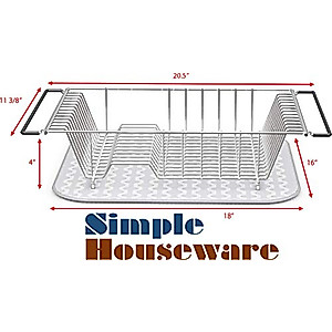 Simple Houseware Large Over Sink Counter Top Dish Drainer Drying Rack with Drying Mat and Utensil Holder, Chrome