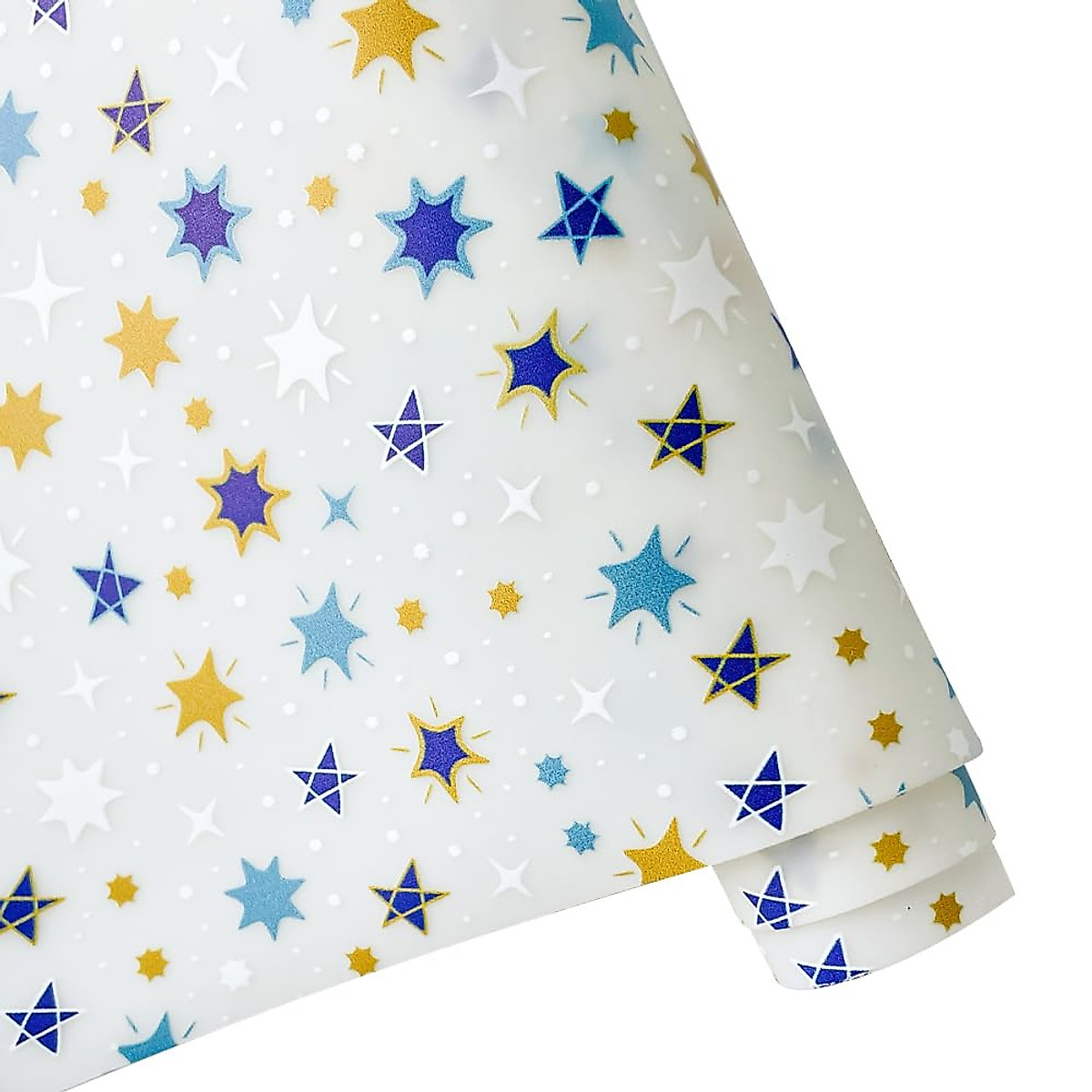 ONEART | Blue Style Soft Slightly Transparent Jelly Vinyl 12" x 53"(32 x 135cm) Star Printed PVC Fabric for Handbags Keychains Making