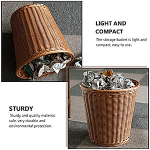 VOSAREA 1PC Plastic Wastebasket Simulated Rattan Woven Trash Basket Home Garbage Container Wastebasket Retro Waste bin (Imitated Rattan Style)