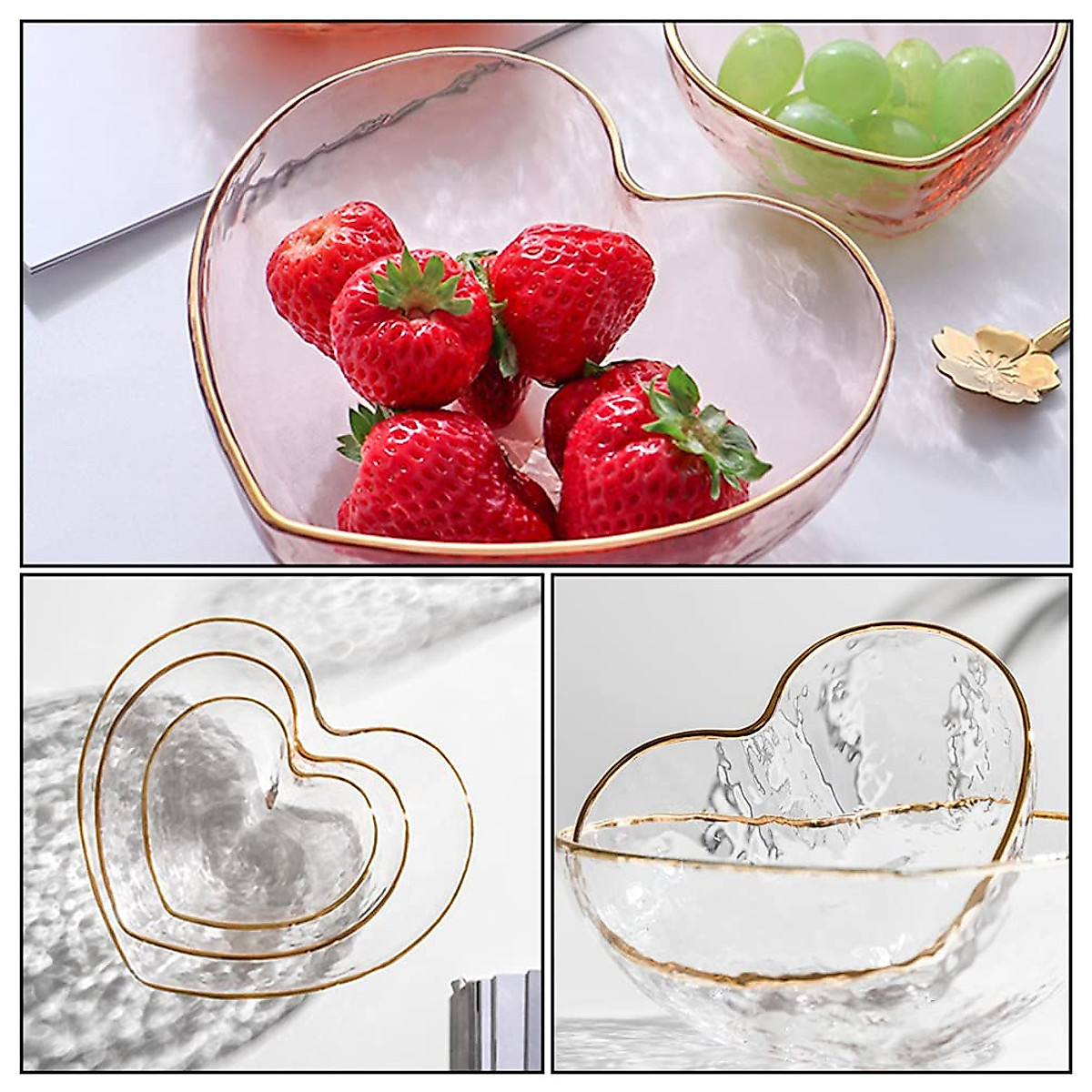 Standing Fruit Glass Bowl Heart Bowl For Fruits Salad Dessert Ice Cream