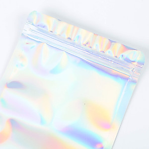 QQ Studio Pack of 100 Windowed or Double Sided Holographic Stand Up Packaging Bags with QuickQlick™ Seal for Food and Snacks (Double-Sided Silver Base Hologram, 16x24cm (6.3x9.4"))