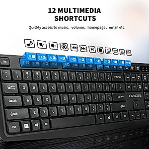 CHONCHOW Compact Wireless Keyboard and Mouse Combo[Energy Saving && Whisper Quiet], 2.4GHz Computer Keyboard, 3 Level DPI Adjustable Wireless Mouse with Independent On/Off Switch for Laptop PC Mac
