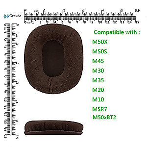 Geekria Comfort Velour Replacement Ear Pads for Audio Technica ATH M50X, M50XBT, M50xBT2, M60X, M45, M35, M30, M20, ATH-MSR7 Headphones Ear Cushions, Headset Earpads, Ear Cups Repair Parts (Brown)
