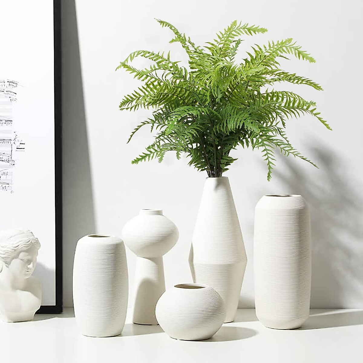 30" Artificial Boston Fern Plants Bushes Fake Shrubs Bush Greenery Plants Faux Fern Plant Large for Outdoors UV Resistant Garden Plants or Home Office Desk Indoor Decor 3pcs