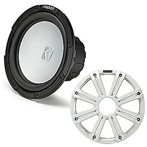 KICKER 45KMF104 10" Weather-Proof Subwoofer for Freeair Applications 4 Ohm 45KMG10W 10" LED Grille (White)
