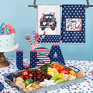 AnyDesign 4th of July Kitchen Dish Towel American Stars Gnome Truck Cloth Tea Towel 18 x 28 Inch Patriotic Decorative Dishcloth Independence Day Memorial Day Hand Towel for Home Cooking Baking, 2Pcs