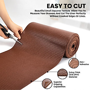 Drawer and Shelf Liner - Truly Non-Slip, Non-Adhesive, Kitchen Cabinet Liners - Heavy, Thick, Durable, Waterproof - Easy Cut to Fit and Protect Any Shelves, Tool Box, Bathroom Surfaces (Brown, 30 FT)