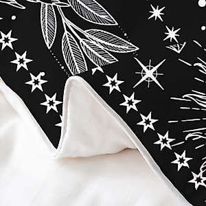 Erosebridal 100% Cotton Sun and Moon Duvet Cover,Psychedelic Mystic Galaxy Bedding Set Queen,Starry Sky Comforter Cover,Bohemian Constellation Stars Bed Sets with 1 Pillow Sham,White Black