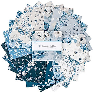 Serenity Blues Riley Blake 5-inch Stacker, 42 Precut Fabric Quilt Squares by Gerri Robinson, Assorted