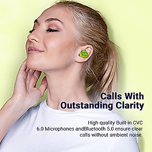 233621 Droplet True Wireless Earbuds, CVC 6.0 Call Noise Cancelling Headphones, IPX5 Waterproof Bluetooth 5.0 Earphones Touch Control, Stereo sound, comfortable fit for Home, Office, Gym (Light Green)