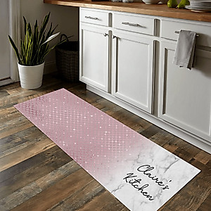 Grandkli Geometry Glitter Marble Rose Gold Personalized Kitchen Mat Rugs,Non Skid Door Mats for Kitchen Floor,Custom Area Rug for Bathroom Laundry Room Rug Decor 17"X48"
