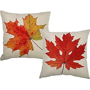 Fall Pillow Covers, Maple Leaves Throw Pillow Covers, 18 Inch Autumn Decorative Pillow Cases, 2 Pack Sofa Pillow Covers, Linen Cushion Cover for Couch Bed and Car