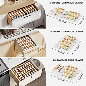 Clear Acrylic Spice Drawer Organizer, 4 Tier- 2 Set Seasoning Jars Drawers Insert, Expandable From 11" to 22", Kitchen Spice Rack Tray for Drawer/Countertop (Jars not included)