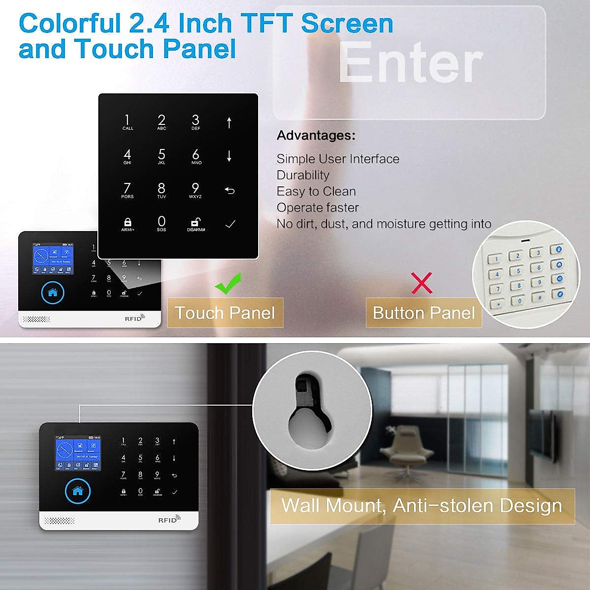 KEEPWORLD WiFi GSM Tuya Wireless Home Office Security Alarm Burglar System, APP Control, Compatible with Amazon Alexa and Google Home, Support RFID Access, Anti-Theft Auto Dialer, Easy Install
