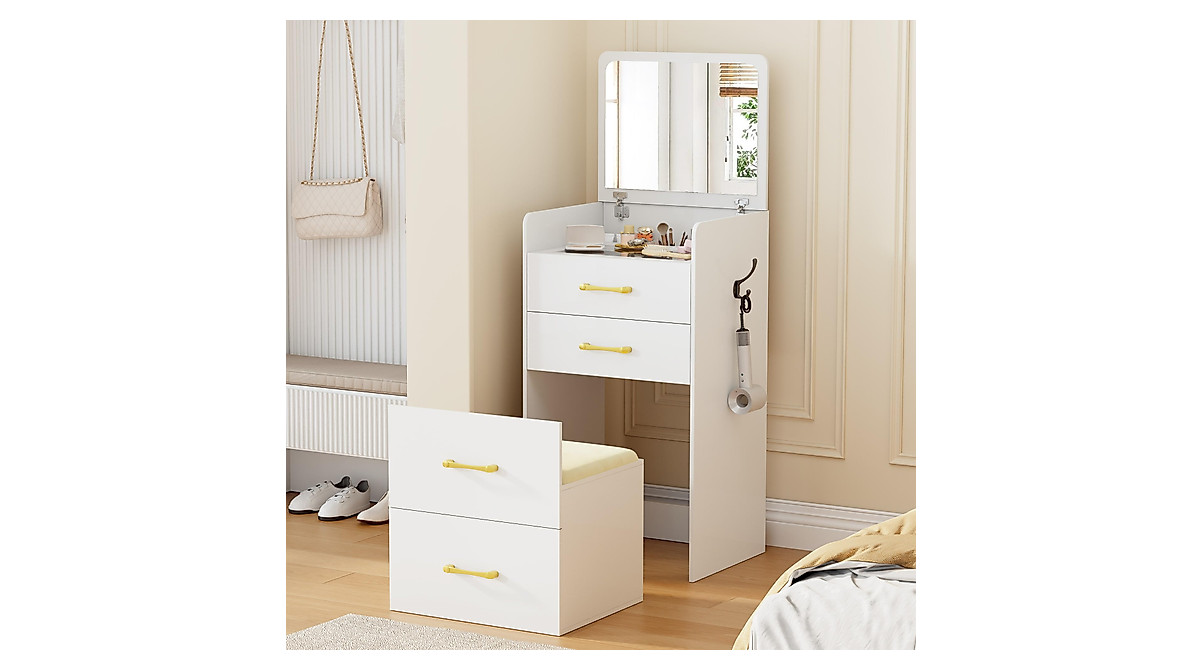 JDPAG 3-in-1 Vanity Desk with Flip Mirror - Space-Saving Makeup ...