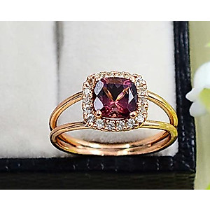 Natural Pink Tourmaline 7 MM Cushion Cut Gemstone 925 Sterling Silver October Birthstone Solitaire Unisex Ring For Christmas Gift (Rose Gold Rhodium Plated Silver, 8.5)
