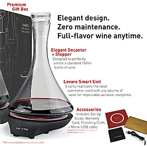 LEVARE Electric Aerator and Glass Decanter Set, Smart Swirl Aerating Base Ages Wine in Minutes, Premium Aeration for Sommeliers, Wine Enthusiasts (Piano Black)