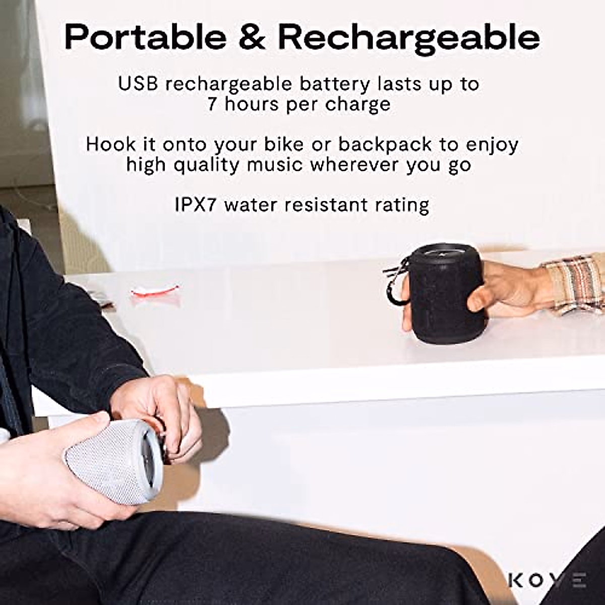 KOVE Mini Commuter 2 Portable Speaker - Black Bluetooth Speakers, Wireless with HD Louder Volume, Deep Bass Subwoofer, Microphone, IPX7 Water Resistant - Perfect Boom Box for Home, Outdoor or Travel