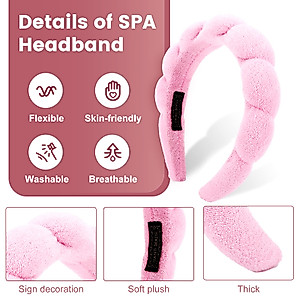 XBagSJ 2Pack SPA Headband for Washing Face, Puffy Headband, Face Wash Headband and Wrist Washband Set, Soft and Comfortable, Makeup, Shower, Skin Care headbands for Women Girls（Pink & Blue）