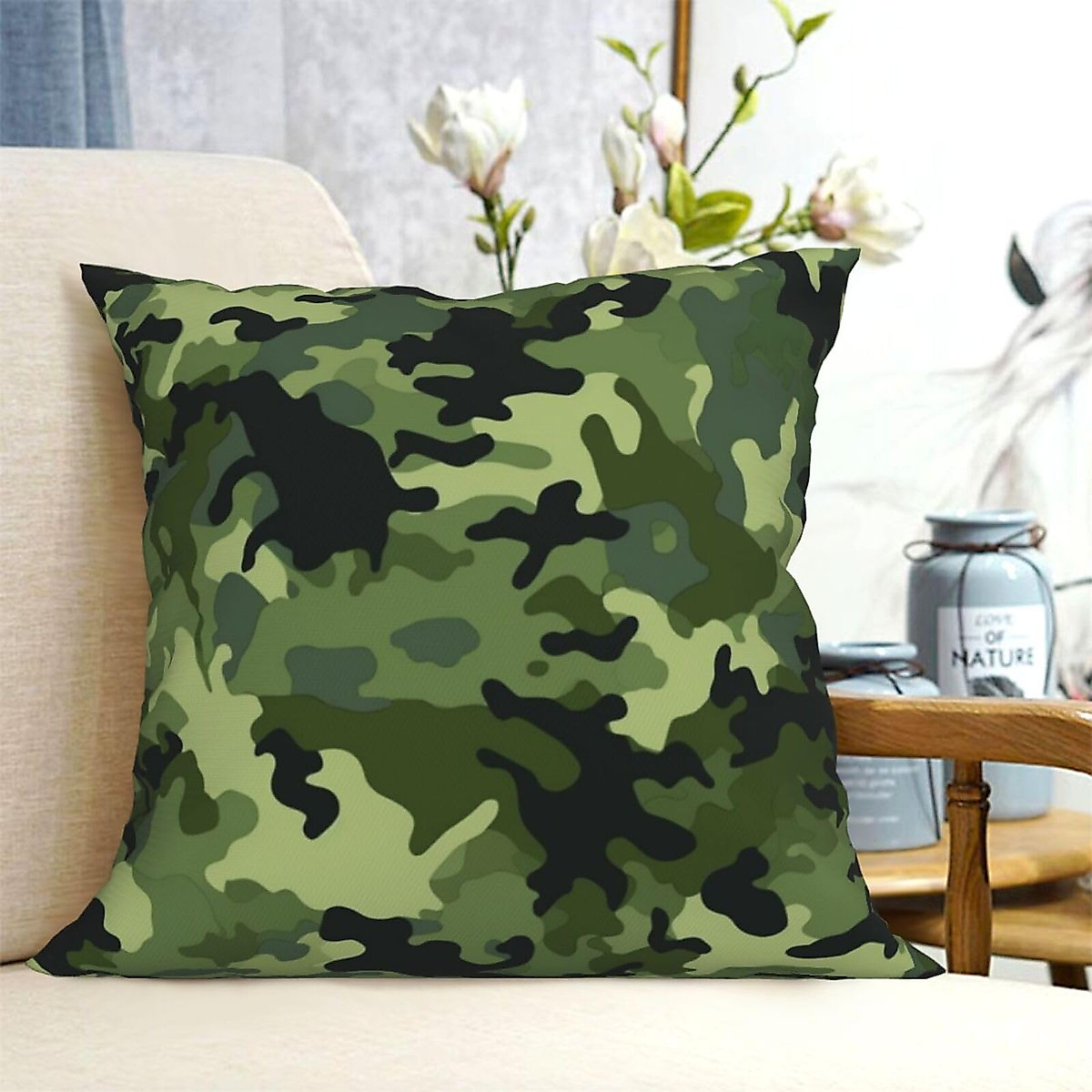 AdaNti Camo Green Print Throw Pillow Cover Square Soft Cushion Cover Throw Pillow Case for Home Decor Living Room Bed Couch Car 12"x12"