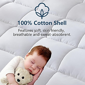 CozyLux Queen Mattress Pad 450GSM Cotton Mattress Cover Deep Pocket Mattress Topper Non Slip Breathable and Soft Quilted Fitted Mattress Protector Up to 18" Thick Pillowtop White