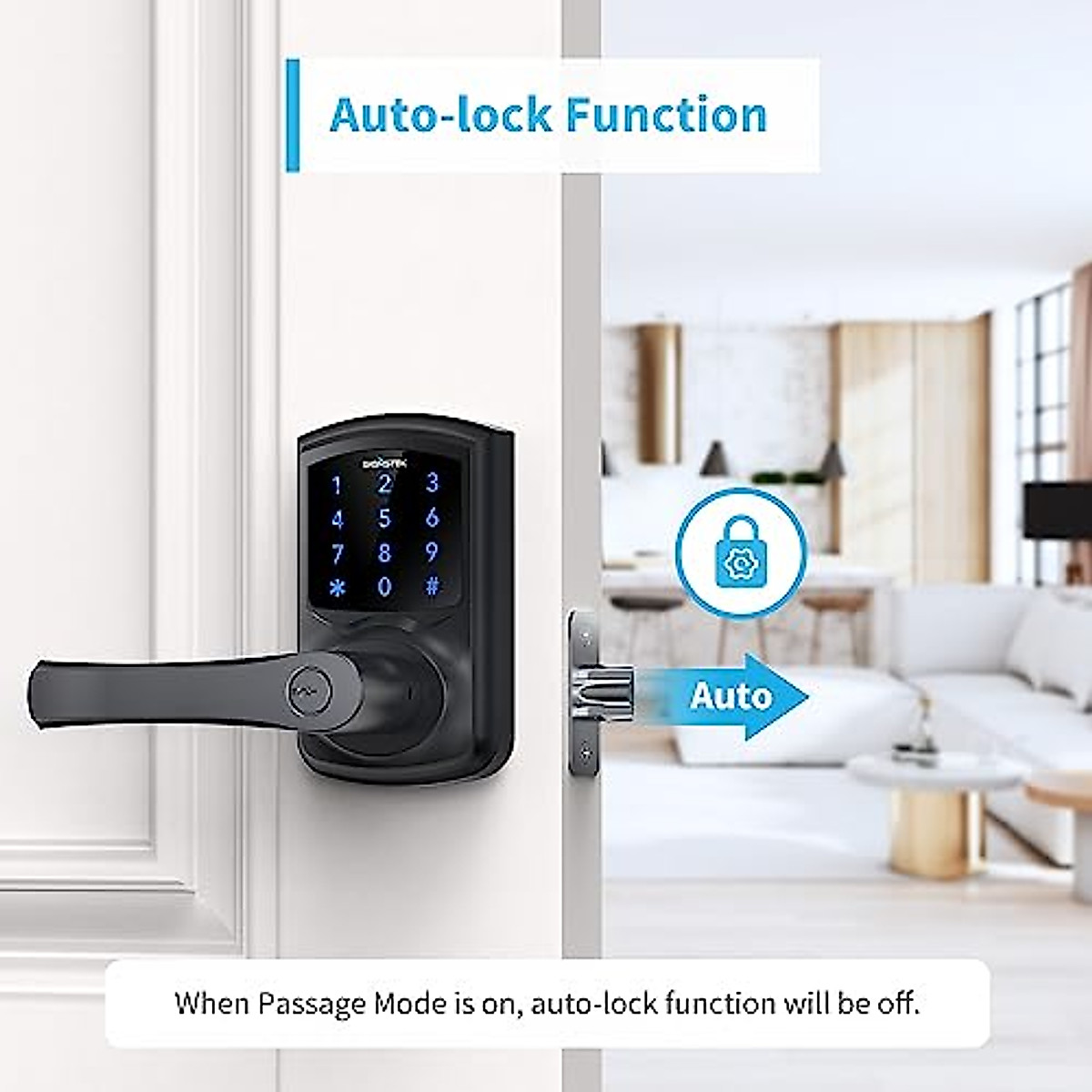 Signstek Keyless Entry Door Lock,Digital Smartcode Lock for Front Door,Keypad with Handle and Security Key,Touchscreen,Easy Installation, Matte Black