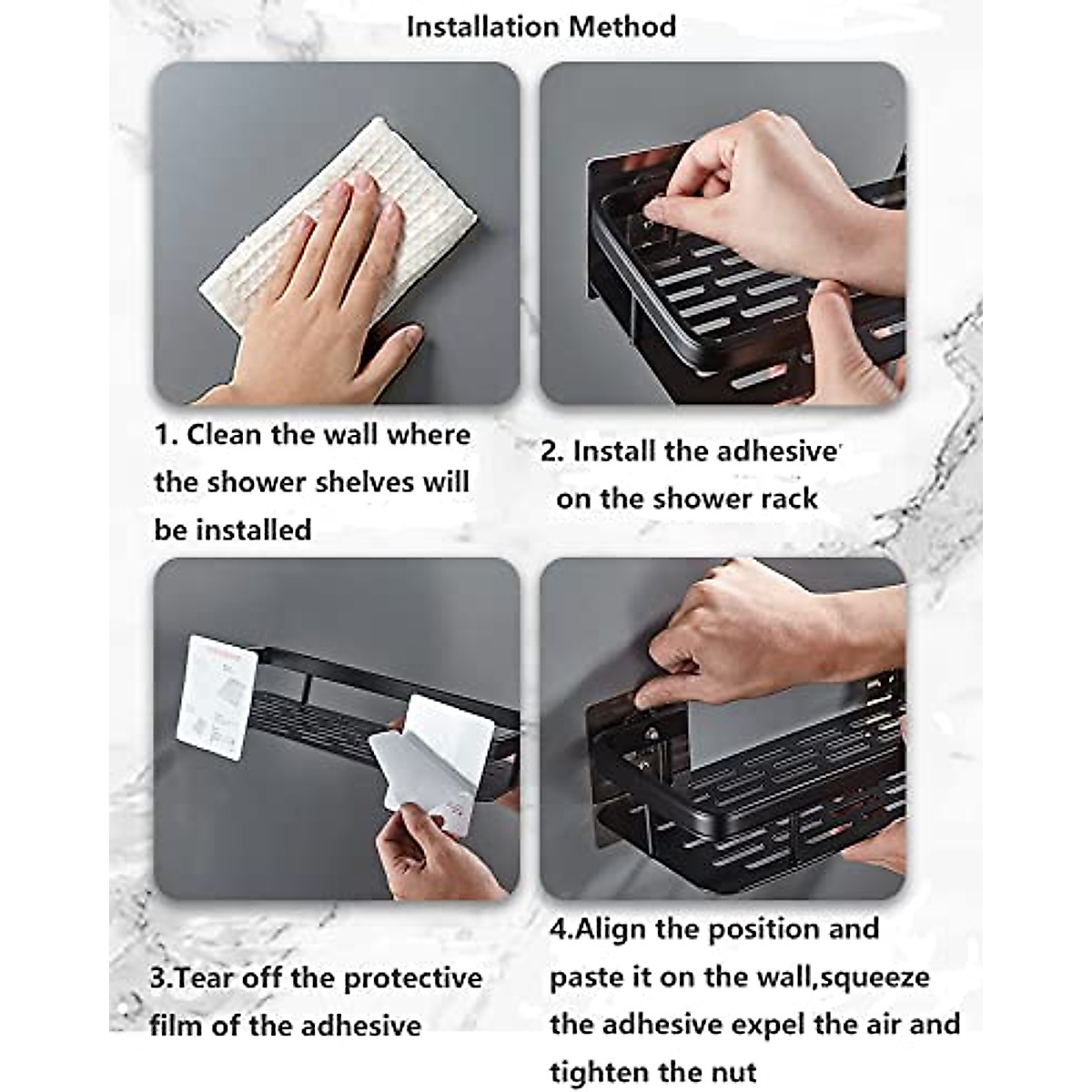 SPNDOB Shower Caddy, Adhesive Shower Shelves with Hooks No Drilling Rustproof & Waterproof Wall Mounted Bathroom Shower Organizer,Black.[2 Pack]